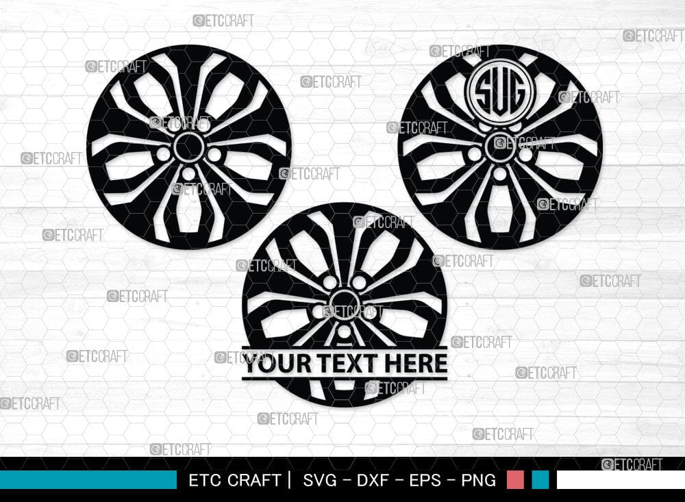 Wheel Monogram, Wheel Hubcap Silhouette, Wheel Hubcap Svg, Auto Rubber ...