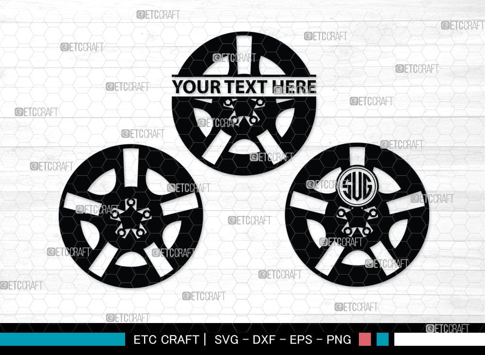 Wheel Monogram, Wheel Hubcap Silhouette, Wheel Hubcap Svg, Auto Rubber ...