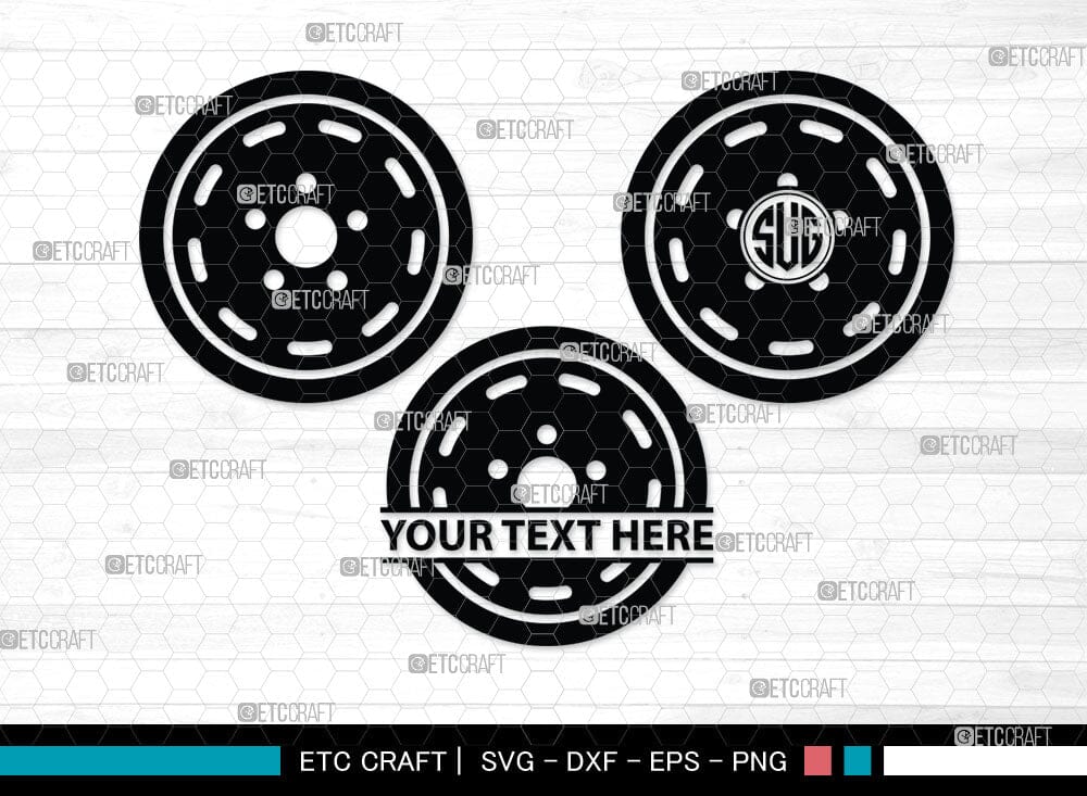 Wheel Monogram, Wheel Hubcap Silhouette, Wheel Hubcap Svg, Auto Rubber ...