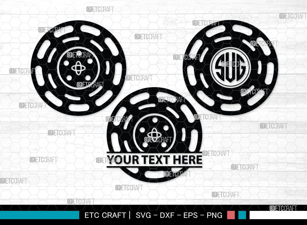 Wheel Monogram, Wheel Hubcap Silhouette, Wheel Hubcap Svg, Auto Rubber ...