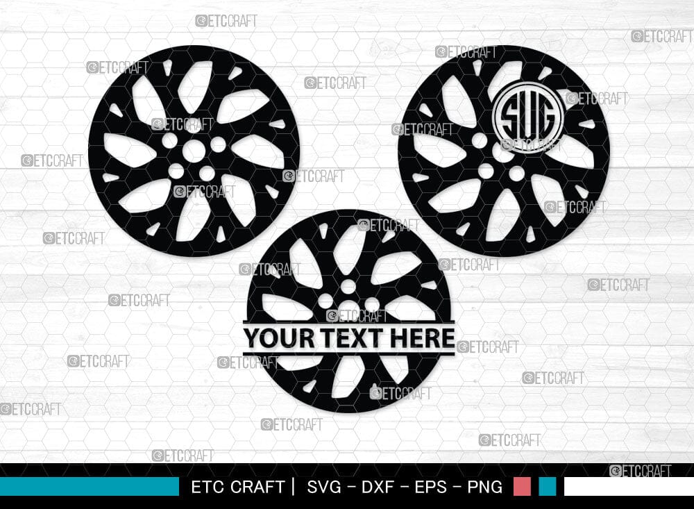 Wheel Monogram, Wheel Hubcap Silhouette, Wheel Hubcap Svg, Auto Rubber ...