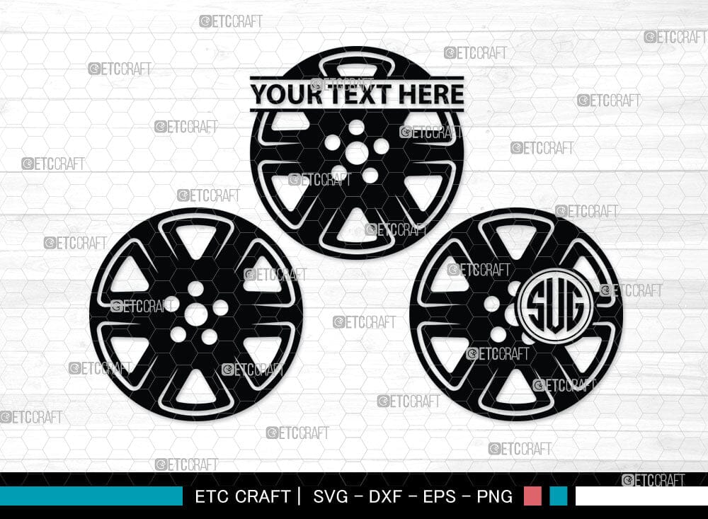 Wheel Monogram, Wheel Hubcap Silhouette, Wheel Hubcap Svg, Auto Rubber ...