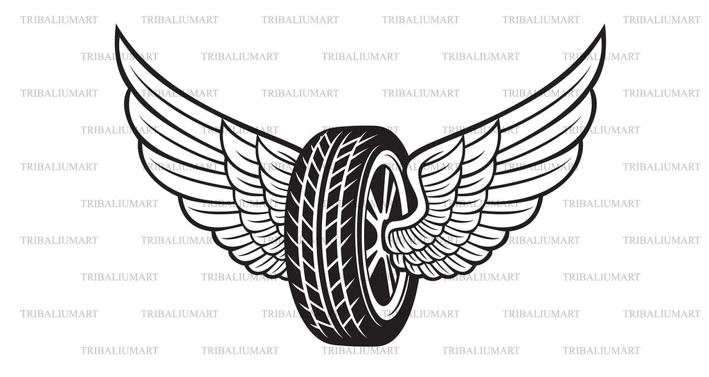 Wheel With Wings. Cut files for Cricut. Clip Art silhouette (eps, svg ...