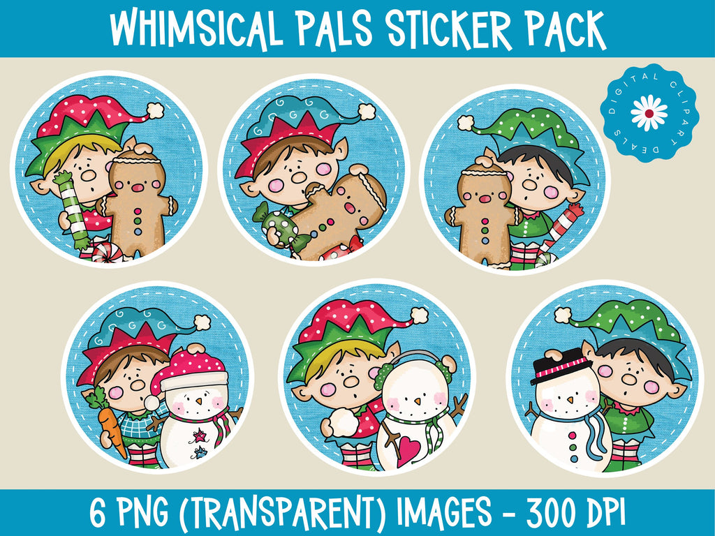Whimsical Pals Sticker Set - Set of 6 Whimsical Holiday Stickers - So ...