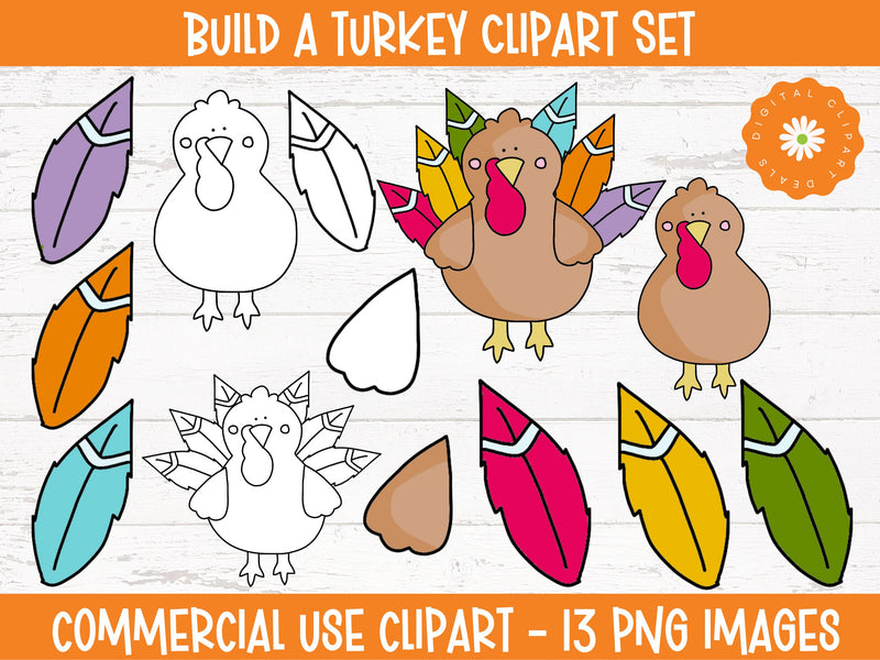 Whimsical Turkey Clipart Set - Thanksgiving Classroom Decor - So Fontsy