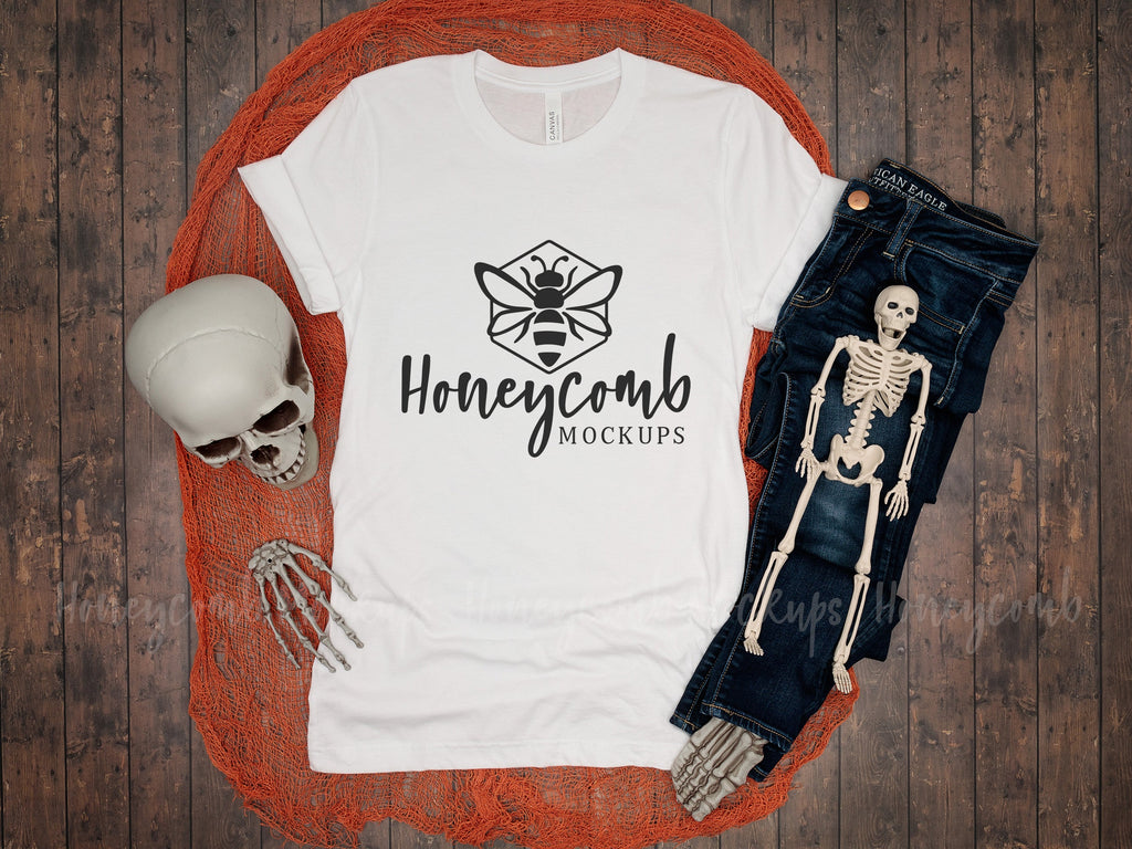 White Bella Canvas 3001 Mockup, Halloween Mockup, Women's White T-Shirt ...