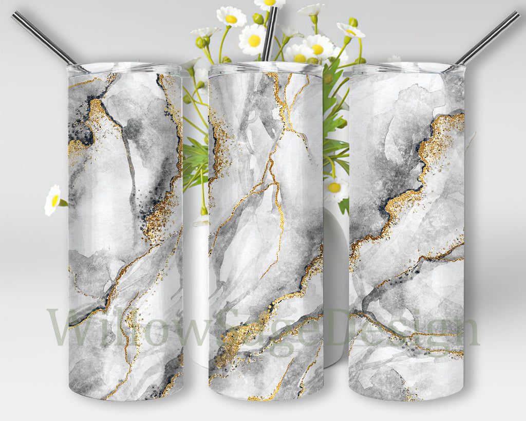 White Black and Gold Marble Tumbler Wrap, Abstract Marble 20oz Skinny ...