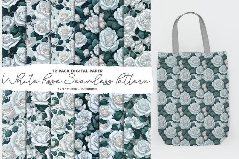 White Rose Digital Paper Seamless Floral Pattern - So Fontsy
