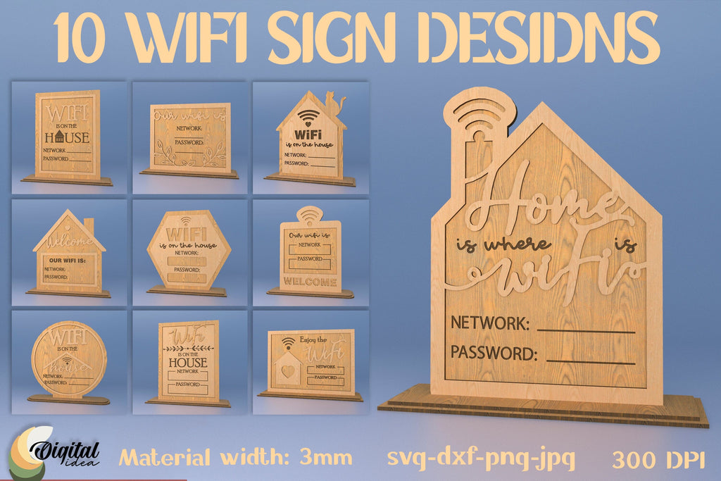 Wifi Signs Bundle Laser Cut. Home Designs SVG - So Fontsy
