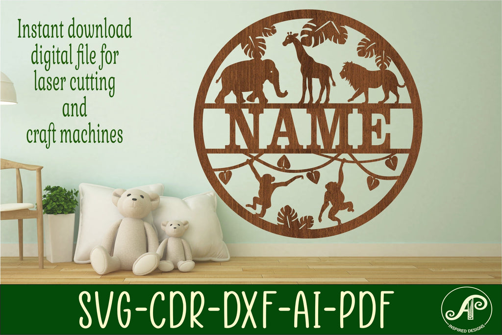 Wild animals name sign svg laser cut template - So Fontsy