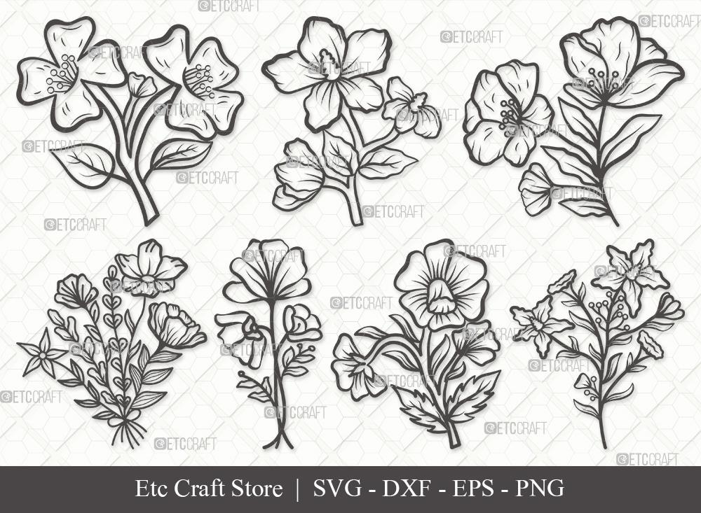 Wild Flower Outline SVG Cut Files | Wild Flower Clipart Bundle | Wild ...