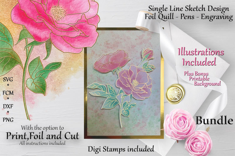 Wild Rose - Single line Sketch | Digi Stamp | Illustration - So Fontsy