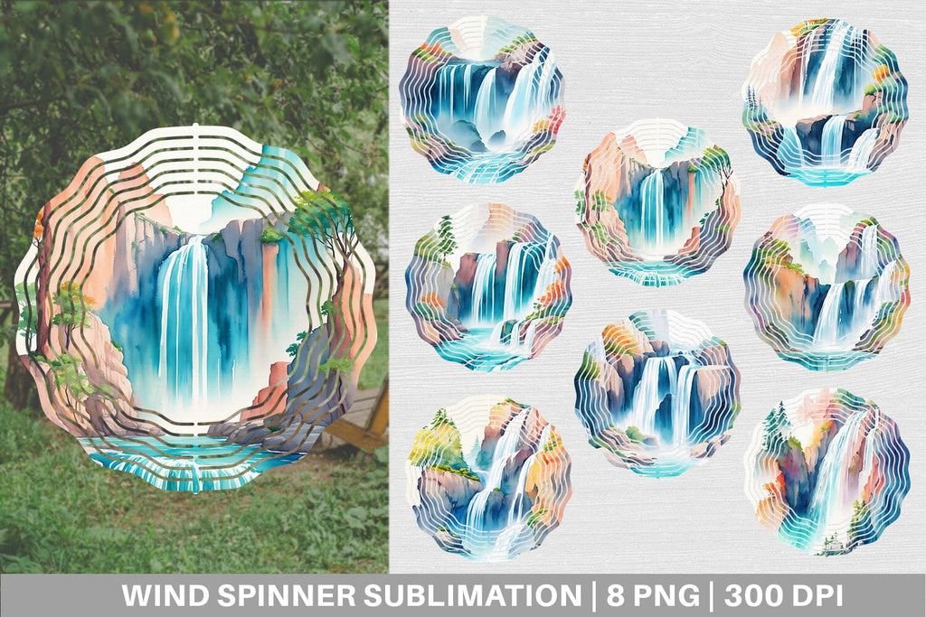 Watercolor Waterfalls and rivers Landscape Wind Spinner | Sublimation ...