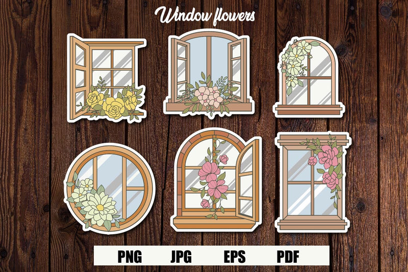 window flowers floral sticker bundle - So Fontsy