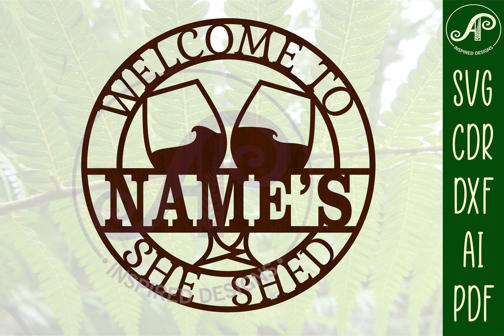 Wine glasses she shed sign svg laser cut template - So Fontsy