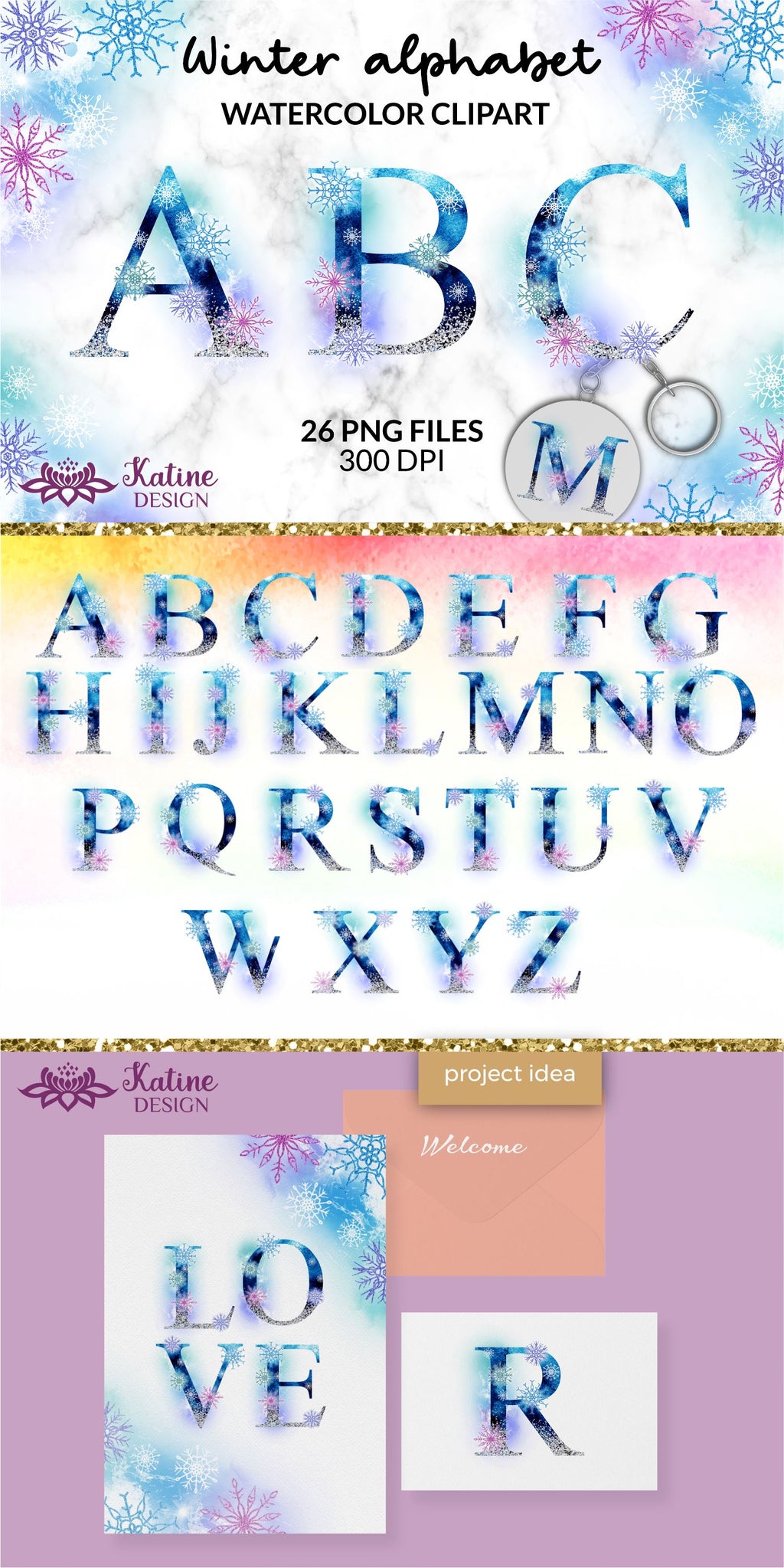 Winter Alphabet Clipart Christmas Monogram Letters Png, Sublimation ...