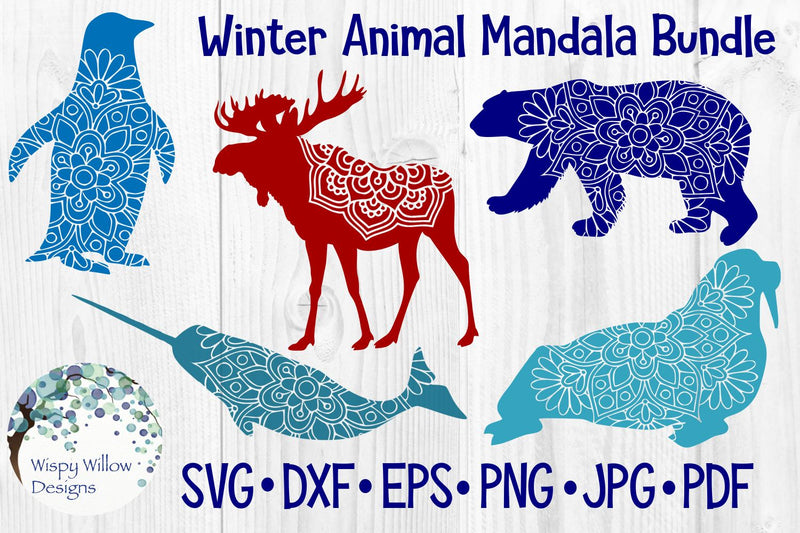 Winter Animal Mandala Bundle | Elk | Moose | Narwhal | Penguin | Polar ...
