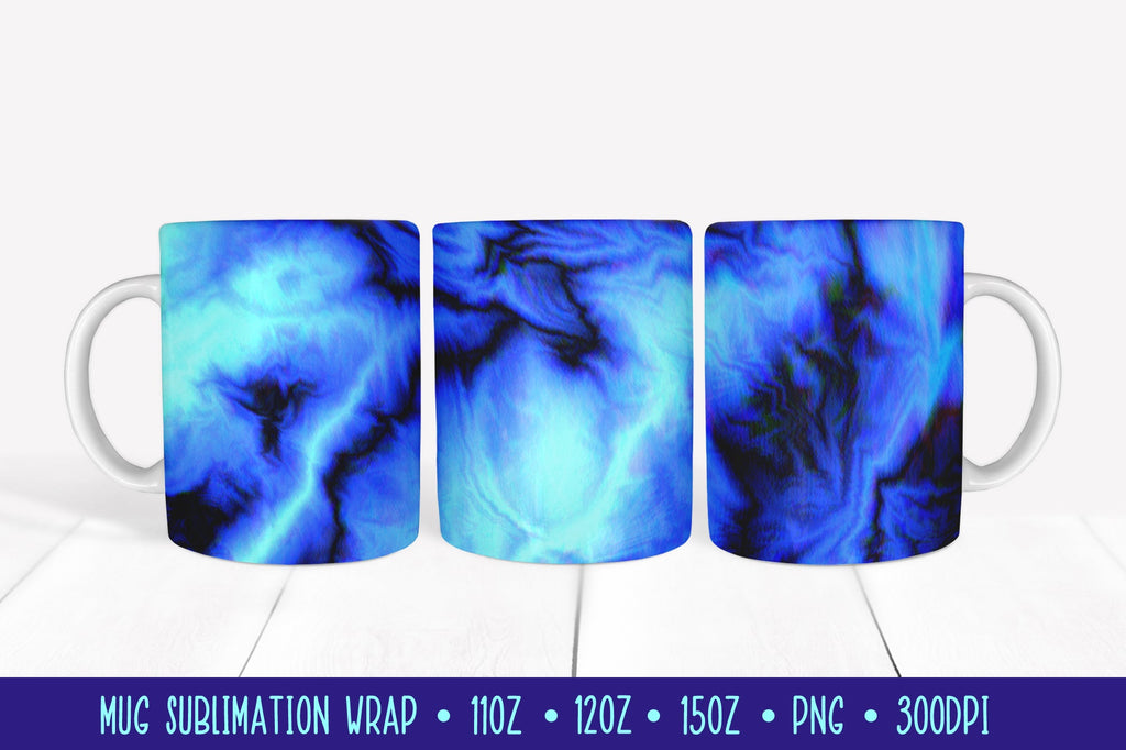 Winter Blue Mug Sublimation Wrap Marble Texture Mug Design - So Fontsy