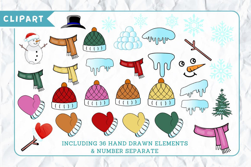 Winter Doodle Alphabet Bundle with Hand Drawn Clipart - So Fontsy