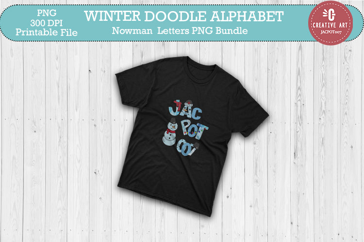 Winter Doodle Alphabet Nowman Letters Bundle - So Fontsy