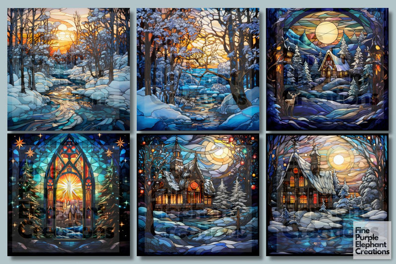 Winter Stained Glass | Holiday Background - So Fontsy