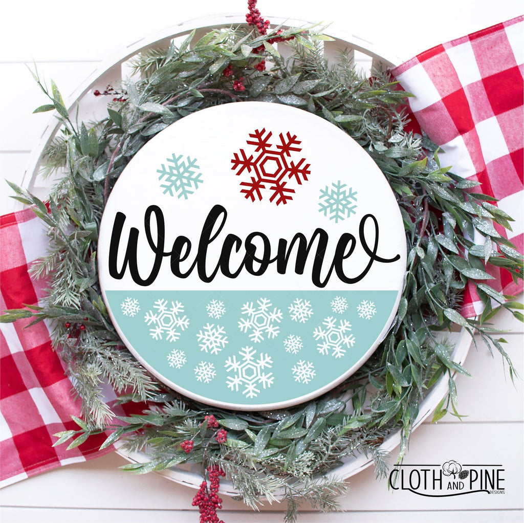Winter Welcome Round Sign With Snowflakes - So Fontsy