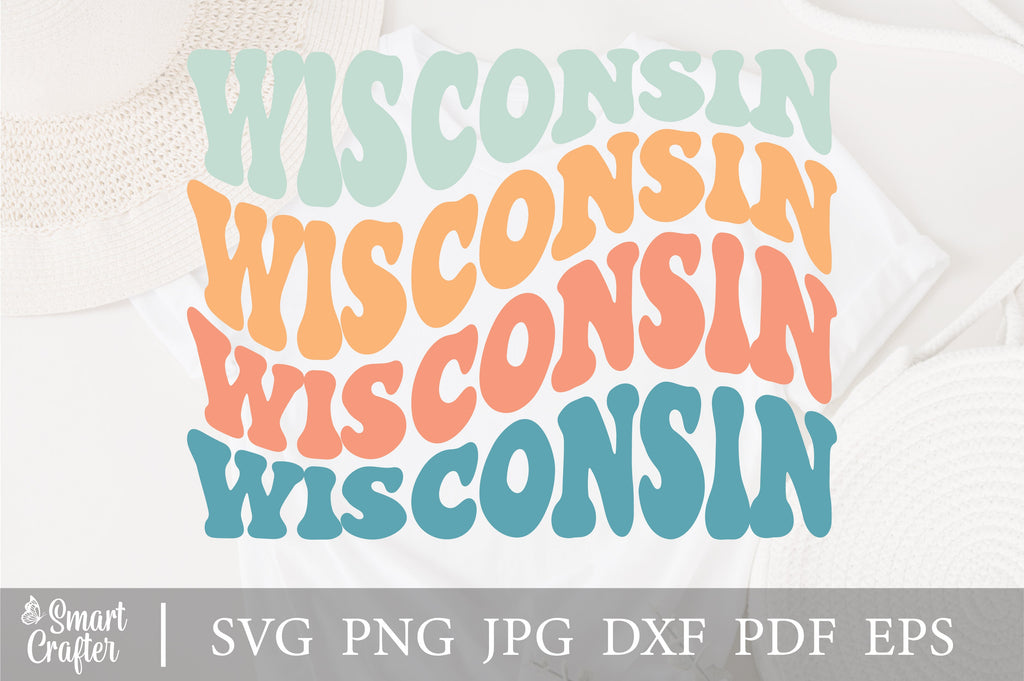 Wisconsin svg wavy style svg, EPS PNG Cricut Instant Download - So Fontsy