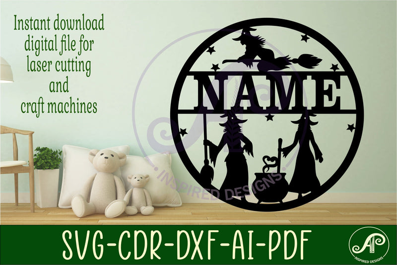 Witches name sign svg laser cut template - So Fontsy