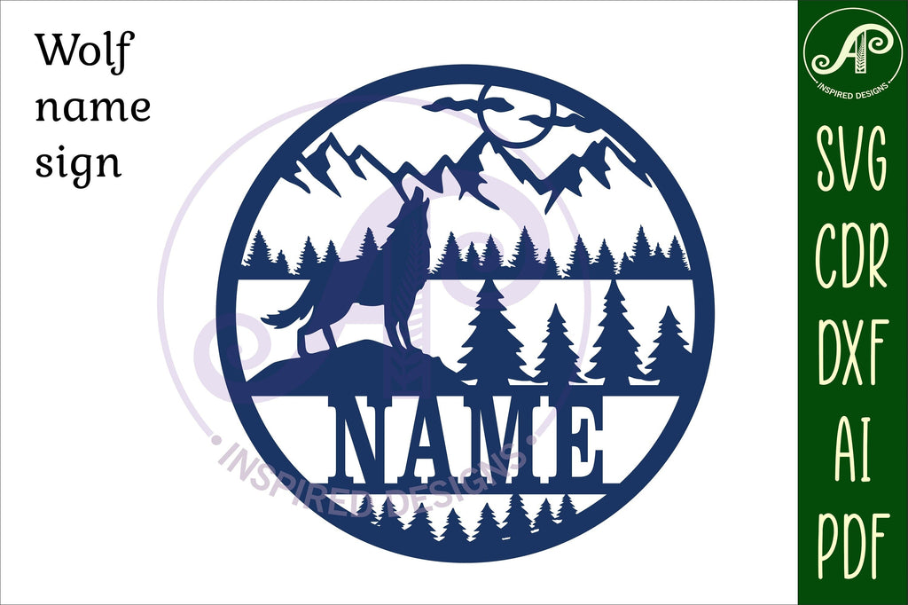 Wolf name sign svg laser cut template - So Fontsy