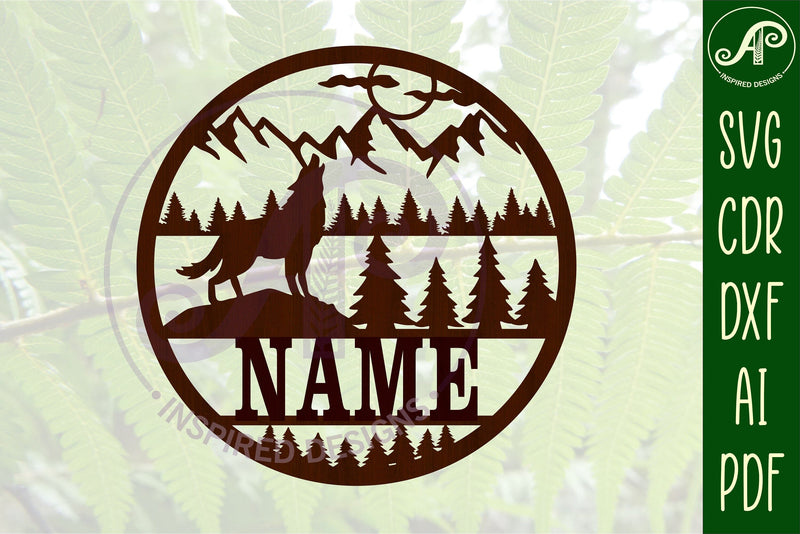 Wolf name sign svg laser cut template - So Fontsy