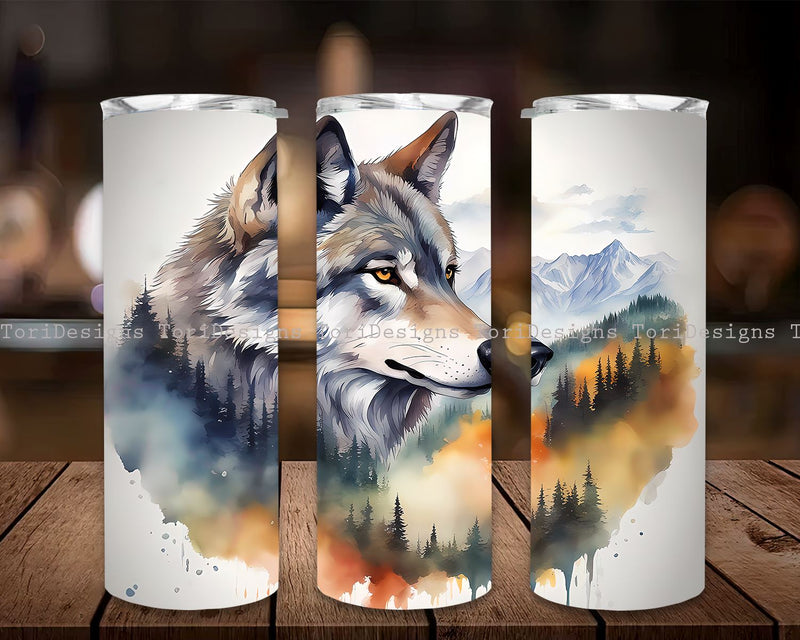 Wolf Watercolor Tumbler Wrap png, Wolves Tumbler Wrap Design PNG ...