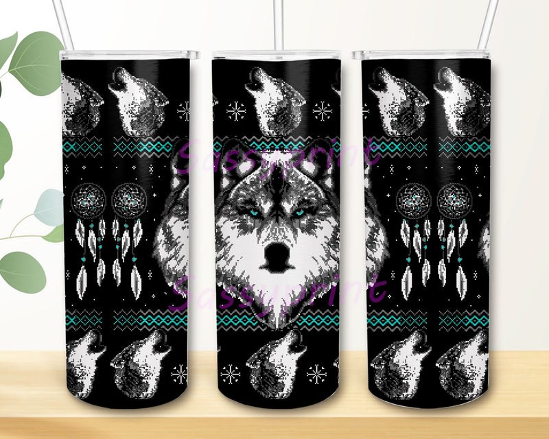 Wolves Tumbler Design, Merry Christmas 20oz Skinny Tumbler Template For ...