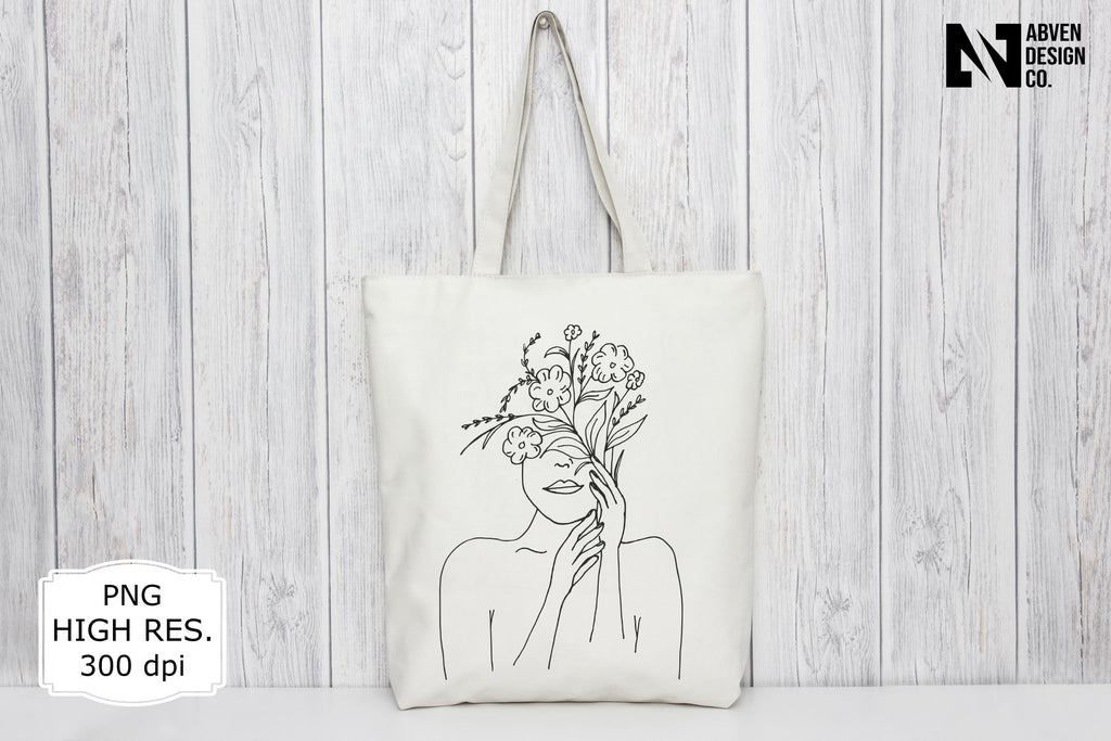 Woman and Flowers Line Art PNG Sublimation - So Fontsy