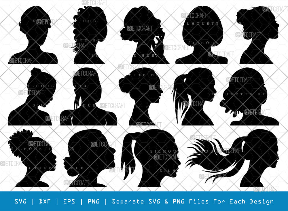 Woman Heads SVG, Woman Heads Silhouette, Heads Svg, Women Hair Svg ...