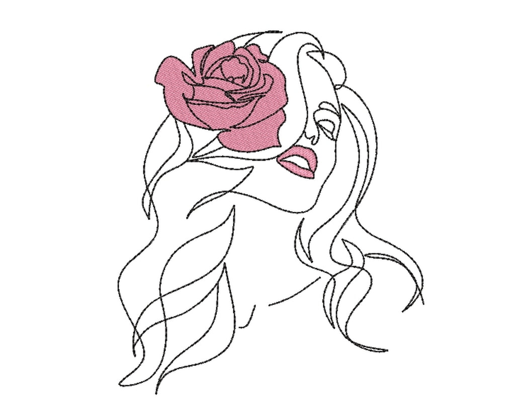 Woman with a Rose Embroidery Design, One Line Art Embroidery File, 5 ...
