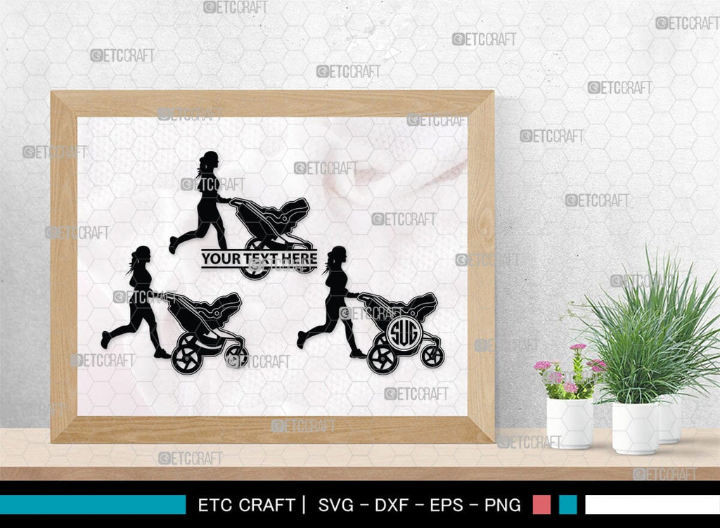 Woman With Stroller Monogram, Woman With Stroller Silhouette, Woman ...