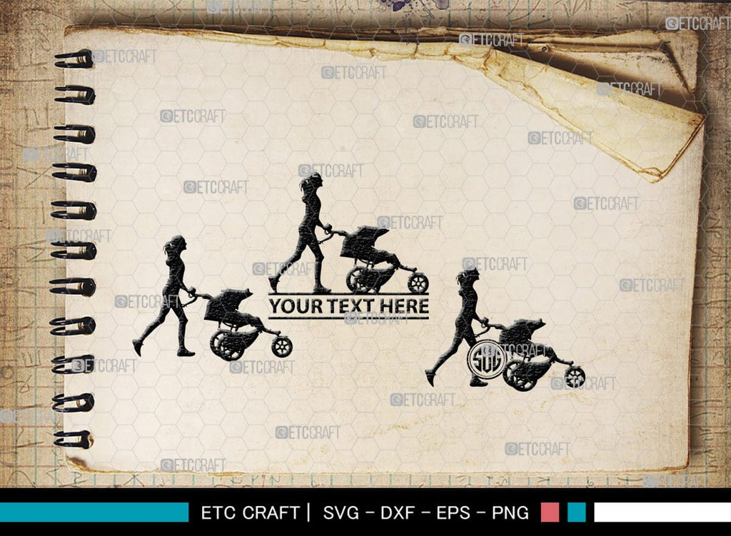 Woman With Stroller Monogram, Woman With Stroller Silhouette, Woman ...