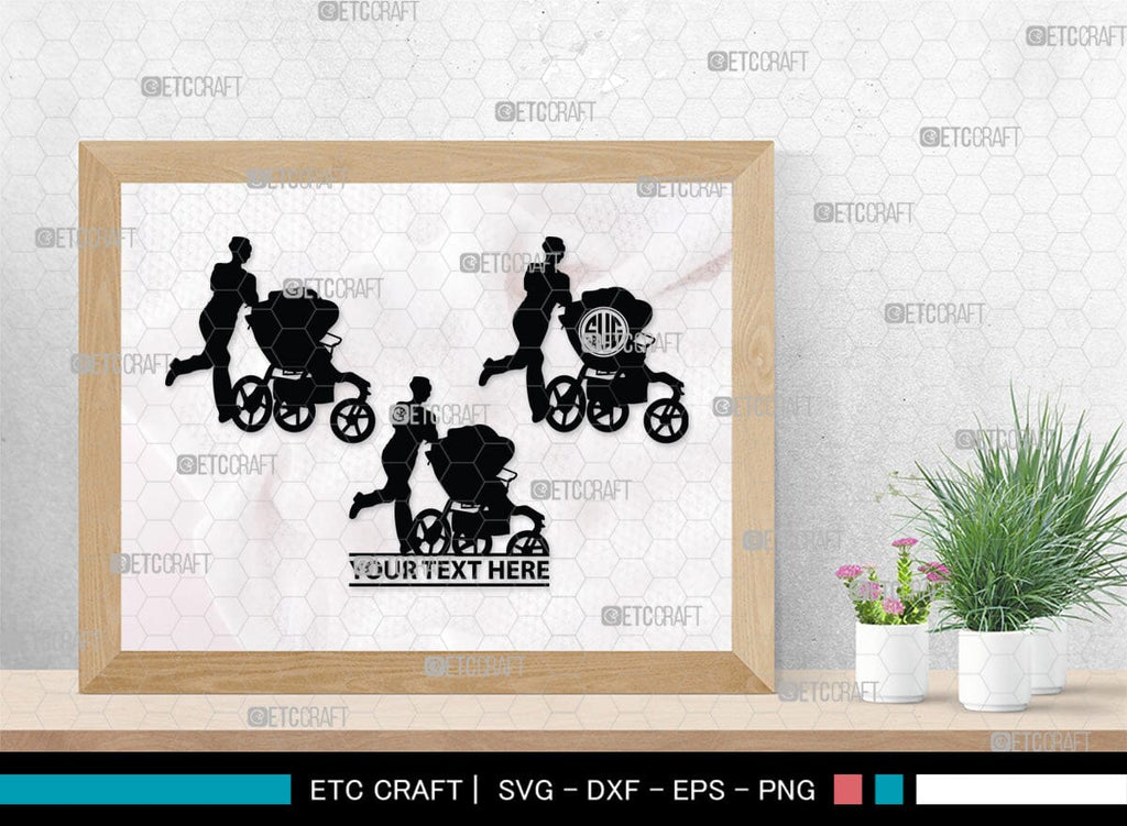 Woman With Stroller Monogram, Woman With Stroller Silhouette, Woman ...