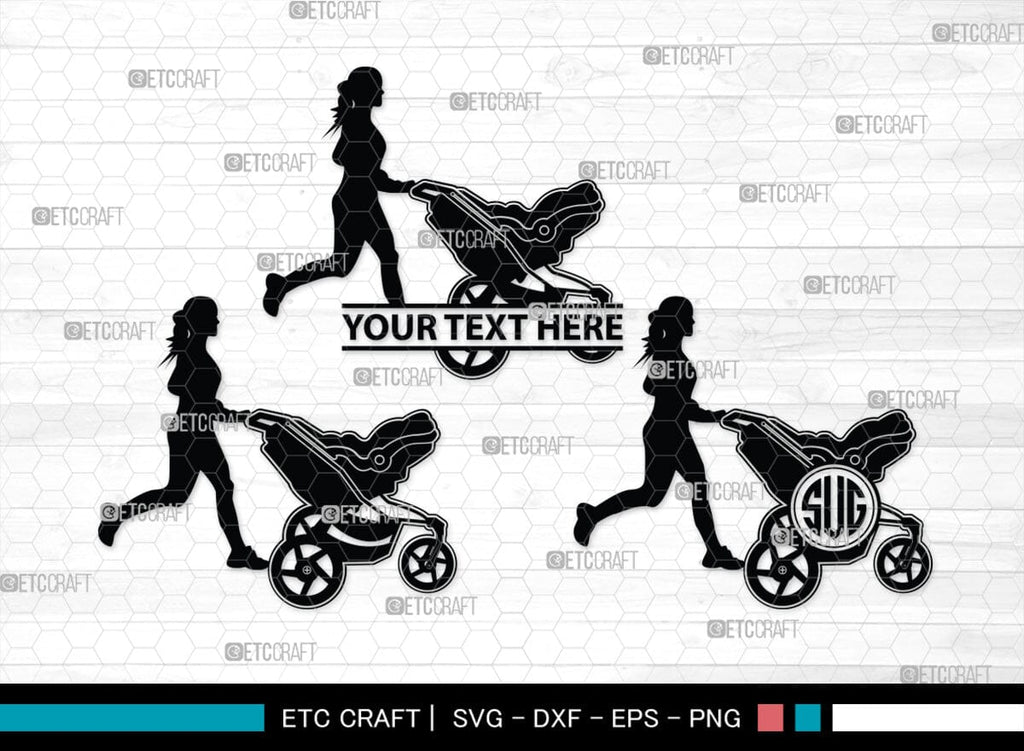Woman With Stroller Monogram, Woman With Stroller Silhouette, Woman ...