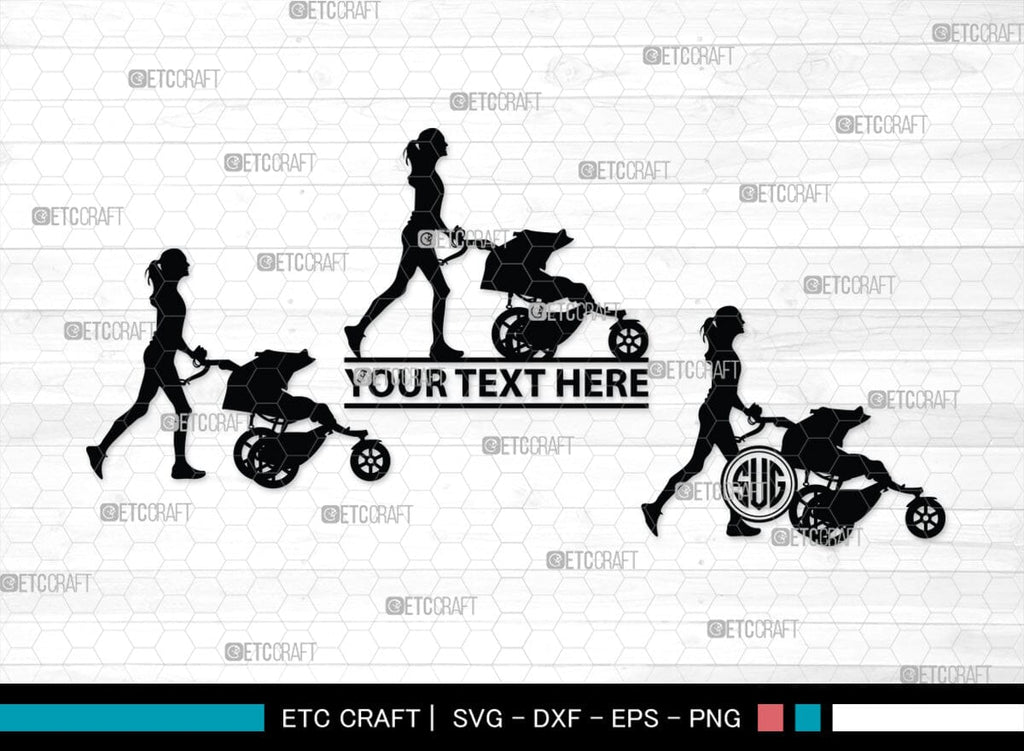 Woman With Stroller Monogram, Woman With Stroller Silhouette, Woman ...