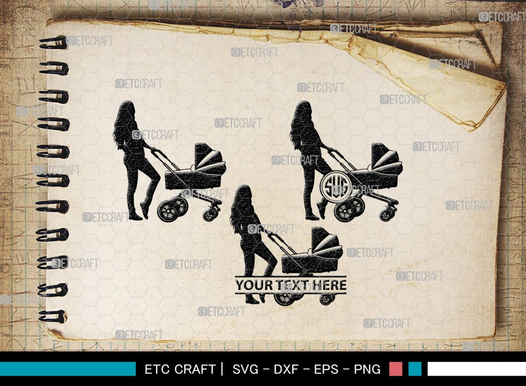 Woman With Stroller Monogram, Woman With Stroller Silhouette, Woman ...