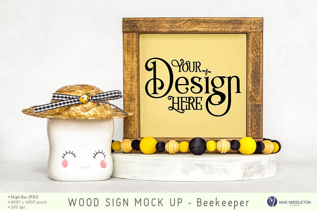 Wood Sign mockups | 3 bee-themed styled photos - So Fontsy