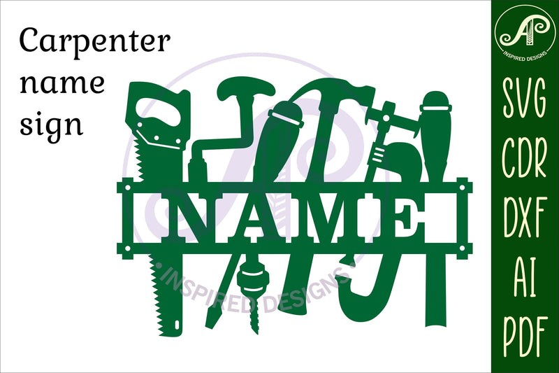 Wood work tool theme Name sign svg laser cut template - So Fontsy