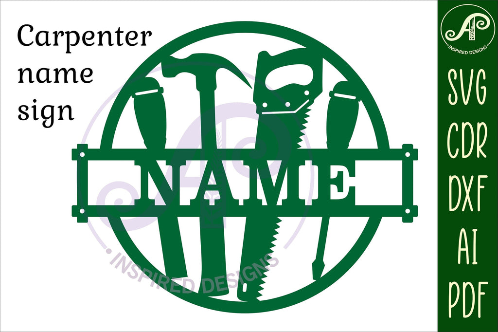 Wood work tool theme Name sign svg laser cut template - So Fontsy