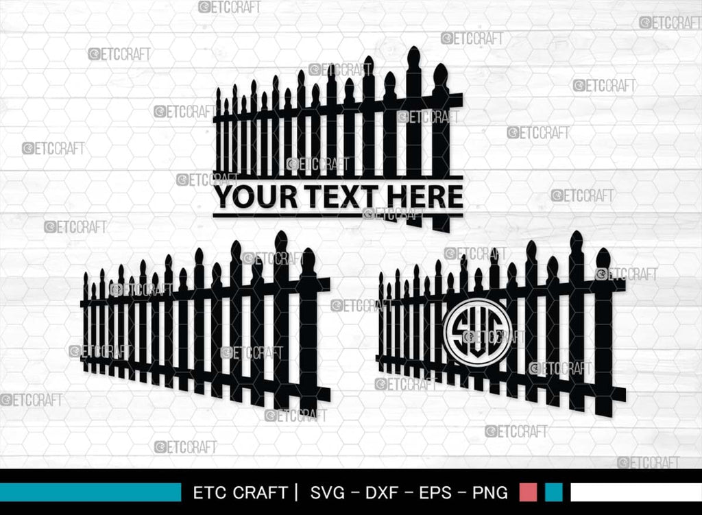 Wooden Fence Monogram, Wooden Fence Silhouette, Wooden Fence SVG, Rail ...