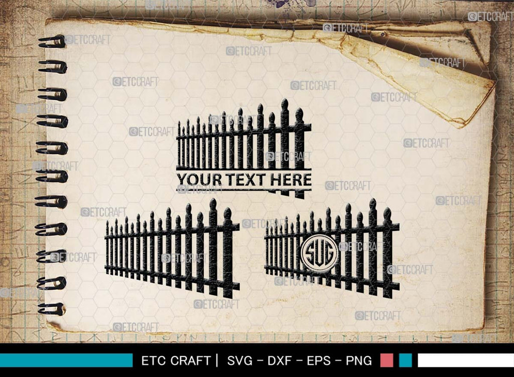 Wooden Fence Monogram, Wooden Fence Silhouette, Wooden Fence SVG, Rail ...