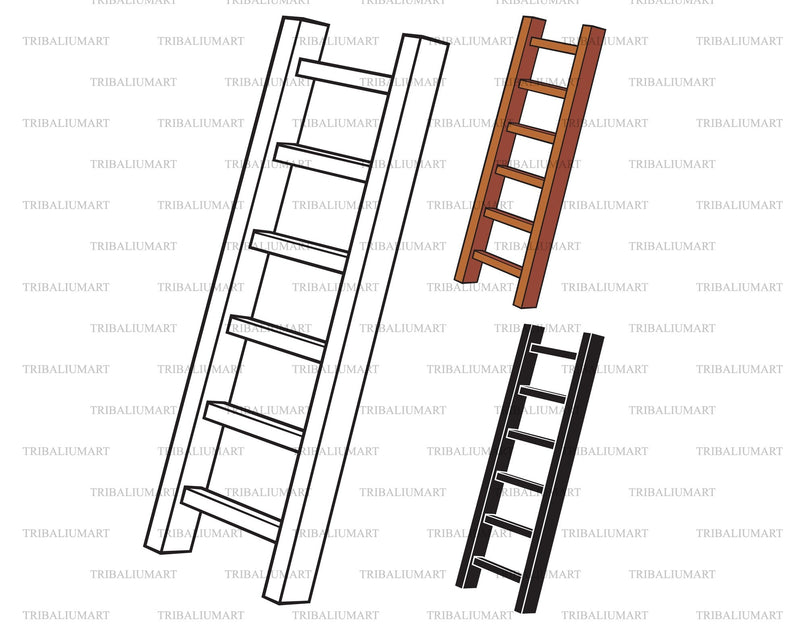 Wooden ladder. Cut files for Cricut. Clip Art (eps, svg, pdf, png, dxf ...