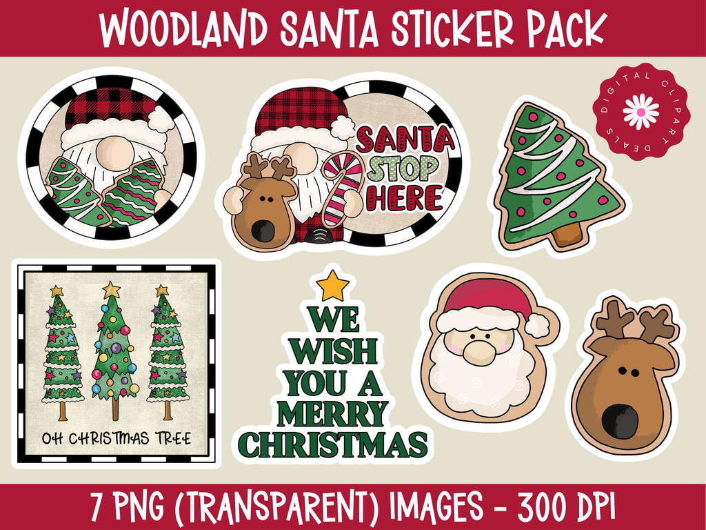 Woodland Santa Sticker Set - Set of 7 Santa-themed Christmas Printable ...