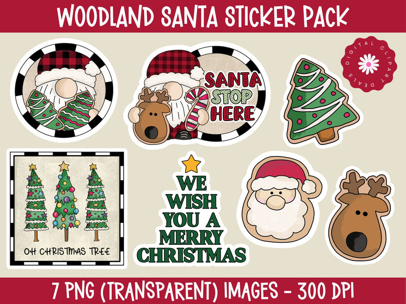 Woodland Santa Sticker Set - Set of 7 Santa-themed Christmas Printable ...