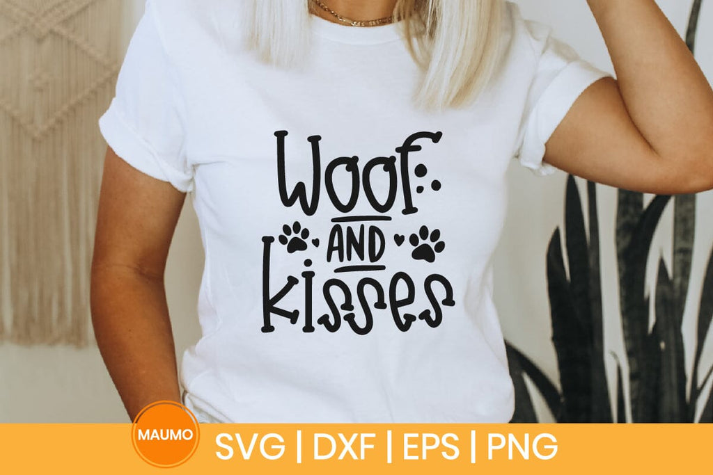 Woof and kisses, dog valentine svg quote - So Fontsy